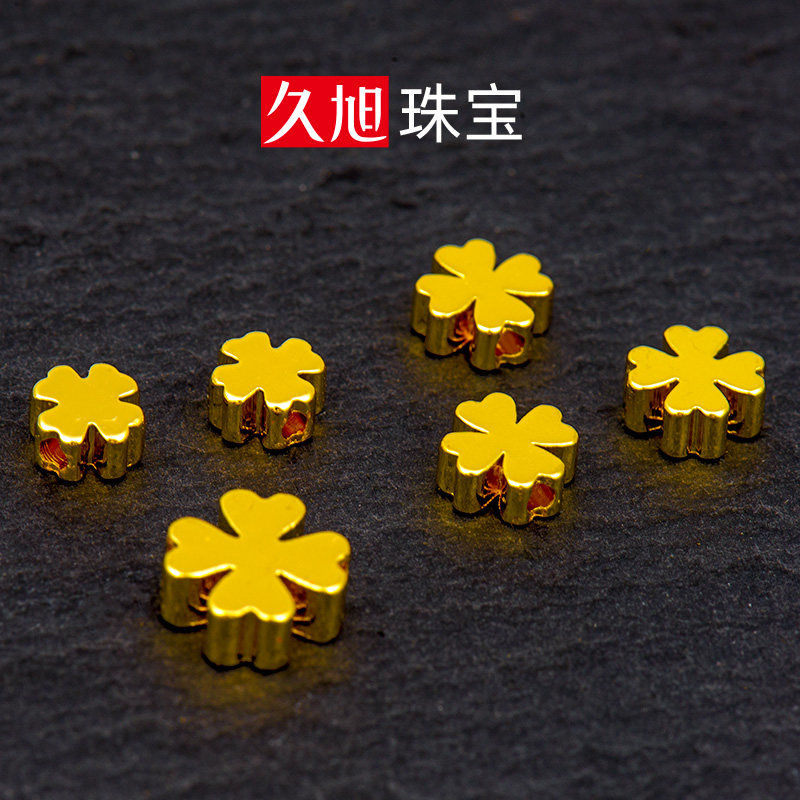 幸运四叶草铜镀18k金项链手绳编织绳diy材料手链配饰隔珠吊坠材料