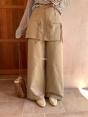 26年早春!【Hers】韩系设计感休闲工装口袋屁帘直筒阔腿裤女80188