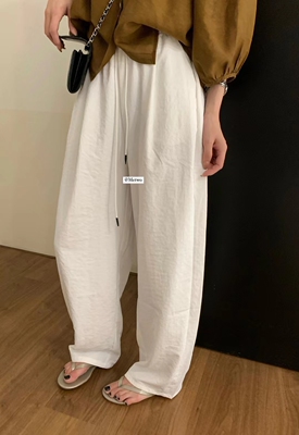 METWO速干裤女夏季新款显瘦抽绳松紧腰阔腿简日常休闲直筒裤08387