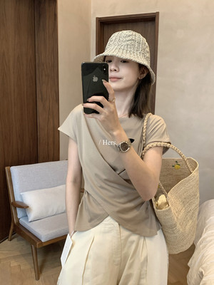 Hers交叉后背镂空掐腰短袖T恤女