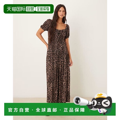 1h可退 潮奢 ASOS 女士 milkmaid 设计褶皱抽褶束腰泡泡袖中长茶
