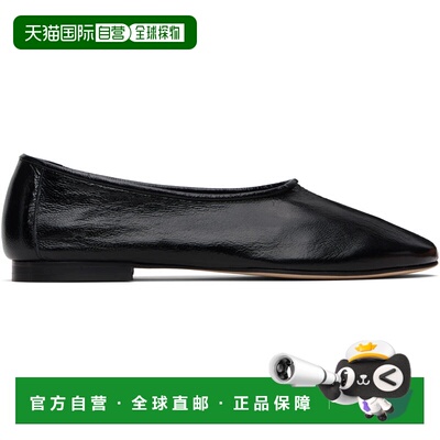 1h可退 潮奢 BY FAR 女士 黑色 Prudence Creased Leather 芭蕾鞋