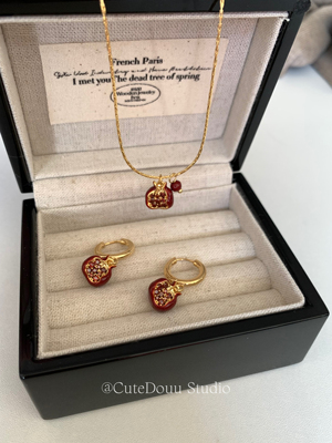 CuteDouu 超显白石榴 高级质感锆石滴釉石榴吊坠项链耳环耳钉耳饰