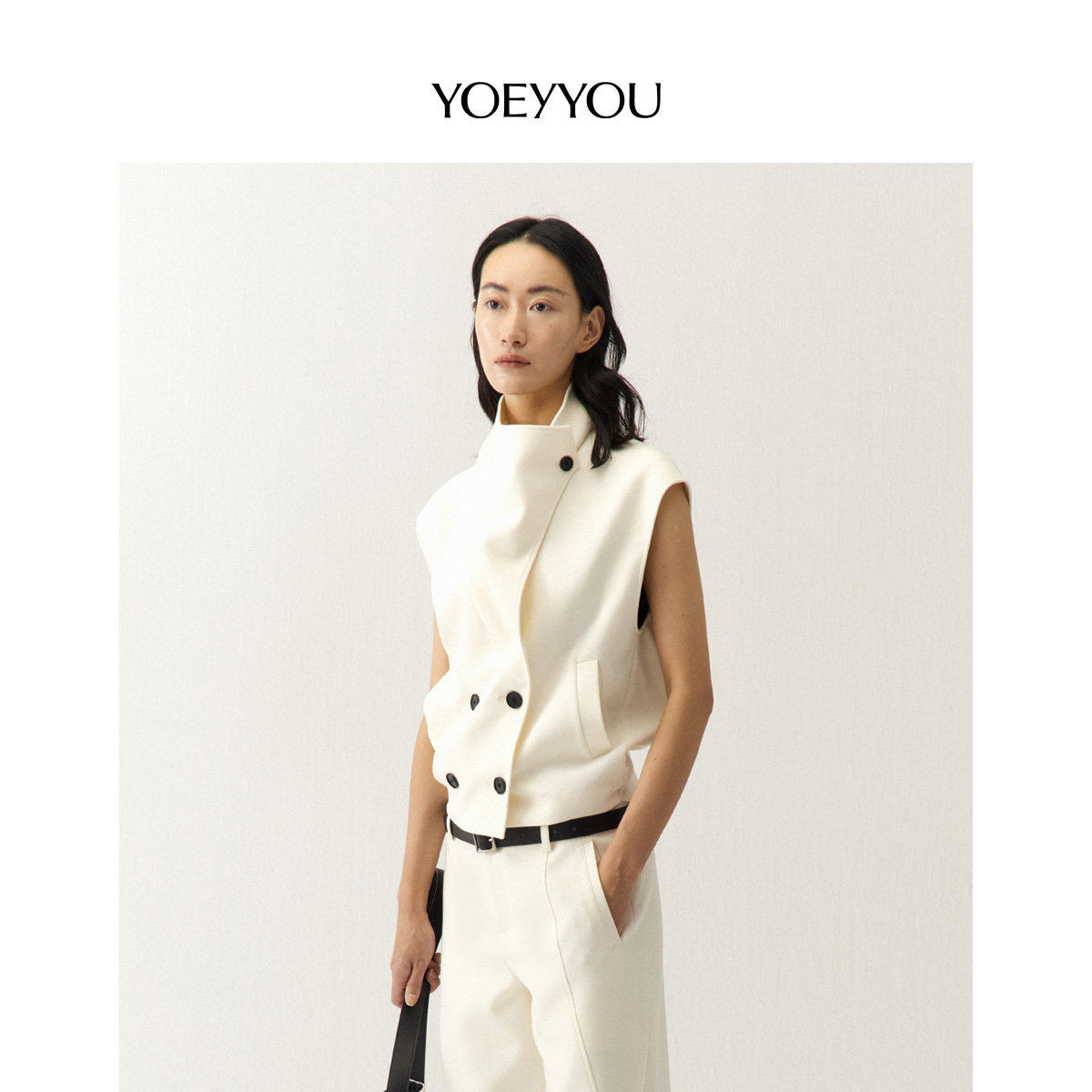YOEYYOU不对称领口兜量马甲设计师款女装小众设计感都市时装感春