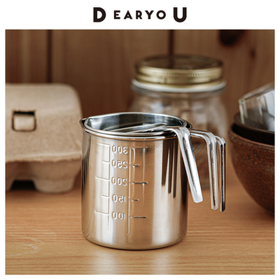 DEARYOU日本进口一菱金属304不锈钢量杯带刻度杯浓缩嵌套式300ml