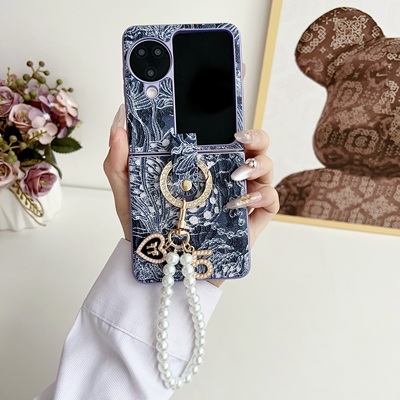 适用oppofindn3flip手机壳新款皮纹find n3flip折叠屏指环保护套中国风刺绣全包findn2 filp小折叠挂绳女款