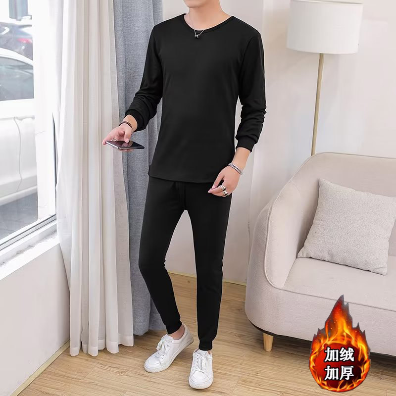 保暖套装男士加绒薄款秋衣秋裤一套冬季青年大码内穿防寒修身毛衫