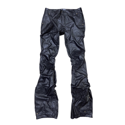 铆钉蛛丝骷髅贴布绣嘻哈朋克皮裤