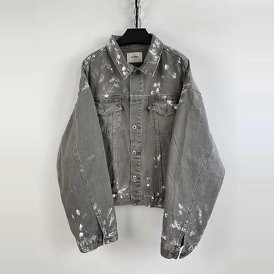 水洗泼墨短宽版廓形牛仔上衣夹克