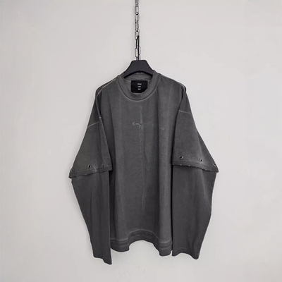 剑金属孔水洗做旧破坏假两件长袖