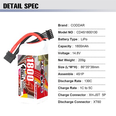 鹰氪CODDAR 1350MAH 1550 4S 6S 22.2V 140C航模5寸穿越机锂电池