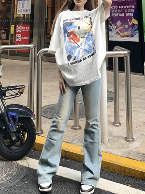 微喇裤长裤常规棉弹牛仔EV显瘦