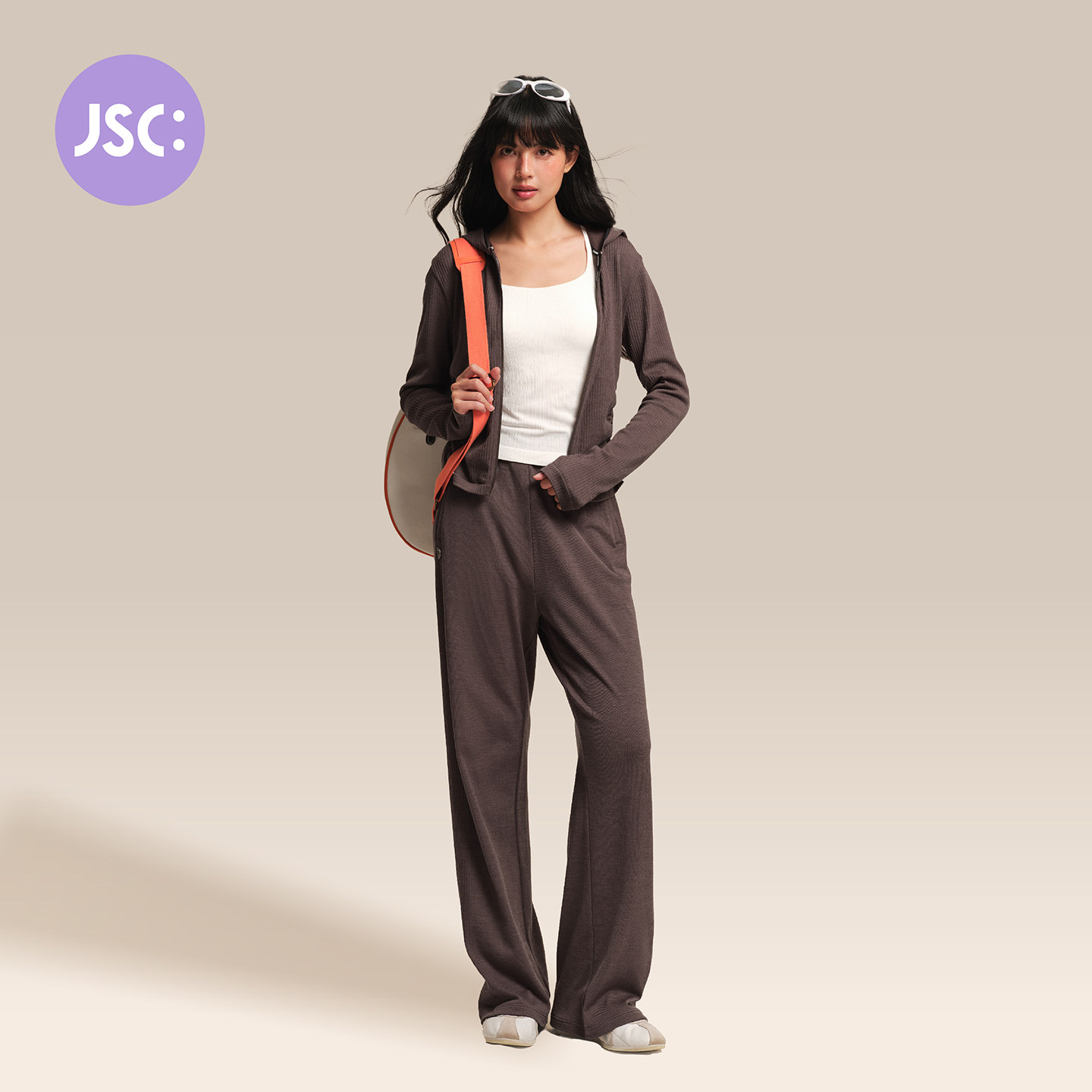 JSC美利奴羊毛运动套装女高智风连帽外套休闲两件套秋冬开衫长裤