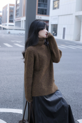 【先用后付】秋冬新款无缝一体羊毛衫高领男女同款中长宽松毛衣女