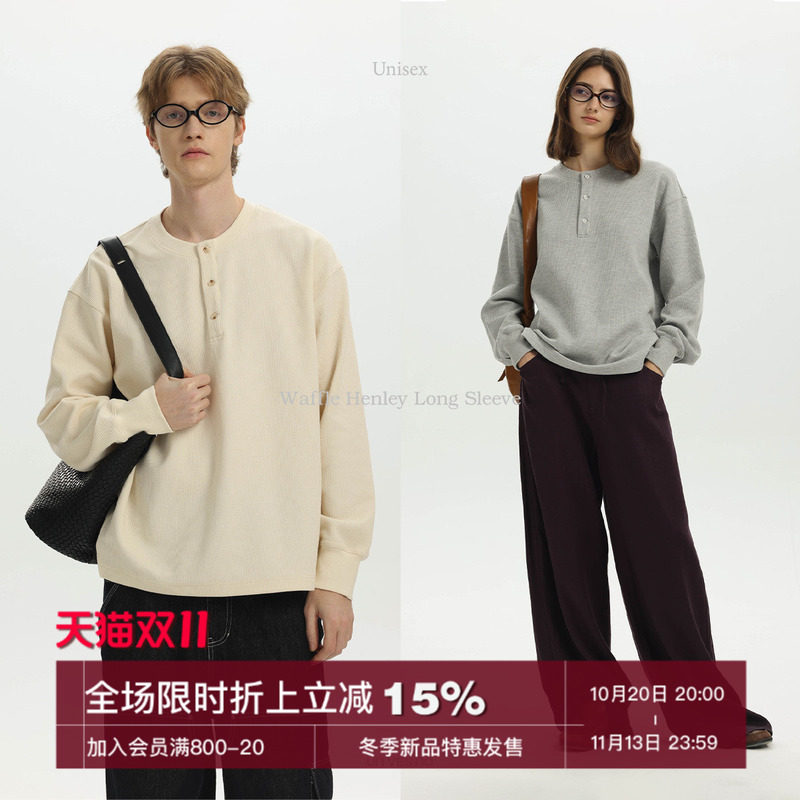 Unvesno(UN)华夫格宽松长袖基础上衣