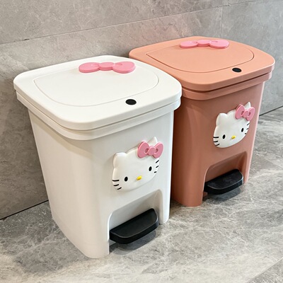 16L凯蒂猫脚踏按压带盖垃圾桶