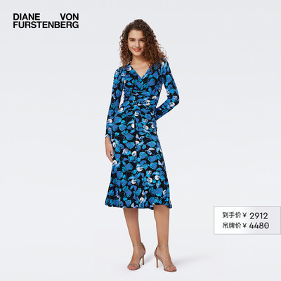 DVFV领植物印花中长款连衣裙