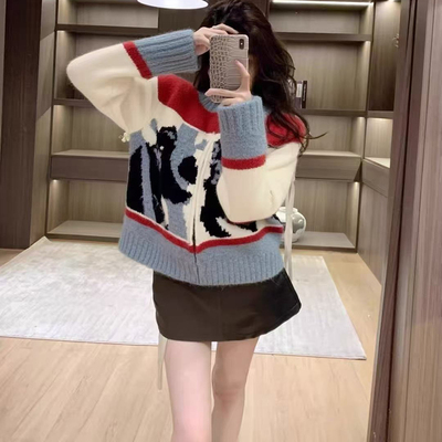 冬装小个子费尔岛撞色毛衣短裙套