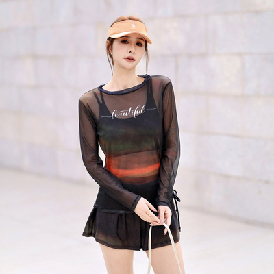 泳衣女大码保守运动显瘦分体长袖