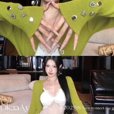 Okaaay【名伶千金】早秋高级感修身长袖上衣韩系设计感纽扣针织衫