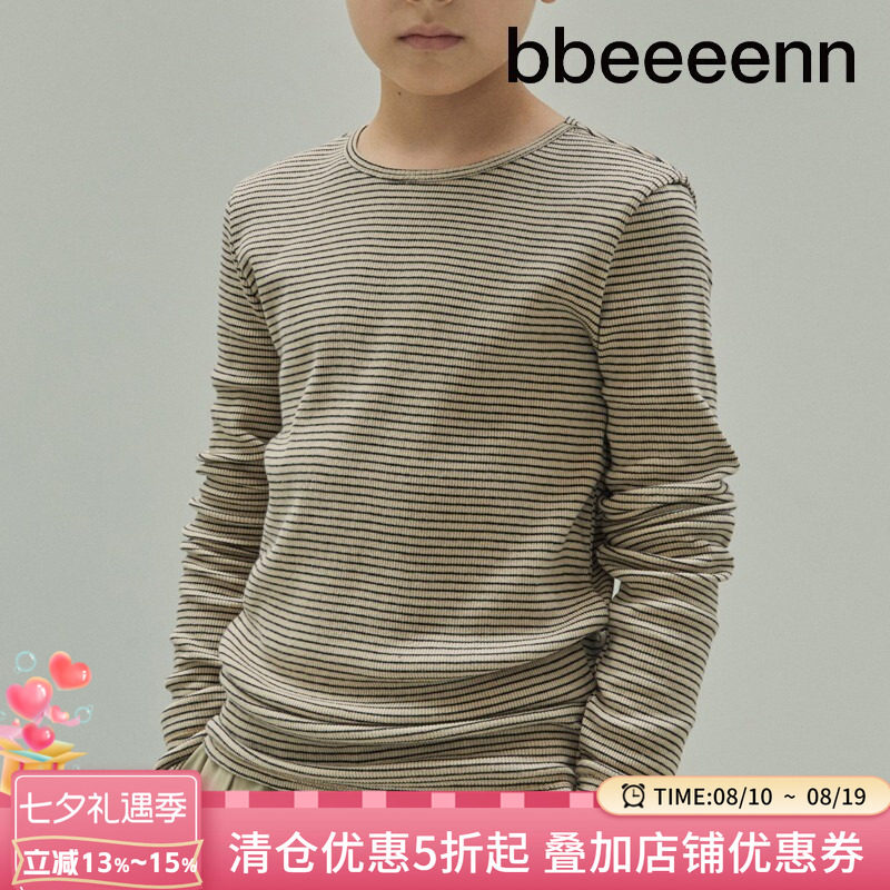 Bbeeeenn韩国童装秋季新款儿童条纹纯棉T恤男女童长袖打底衫