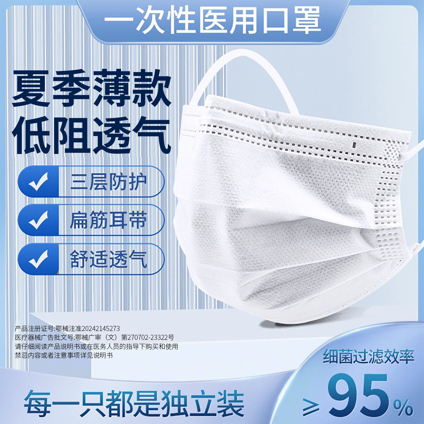 一次性医用口罩三层防护正规医疗独立包装成人男女高颜值白色正品