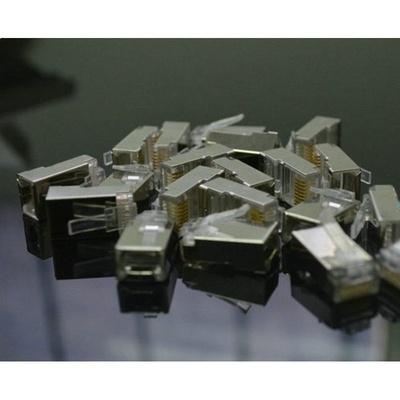 超五类网络工程金属壳屏蔽RJ45铁八100088p8c水晶头包芯镀金芯壳