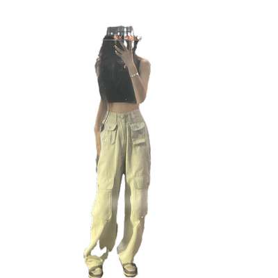 美式复古沙白色工装牛仔裤女夏季