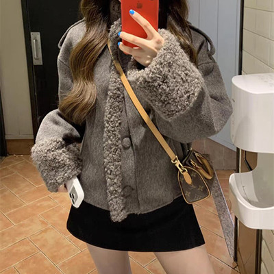 超好看独特气质小香风羊羔毛外套