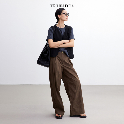 trueidea百搭高腰轻薄爽滑直筒裤