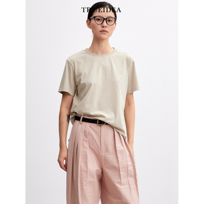 女知识分子百搭高支长绒棉短T恤