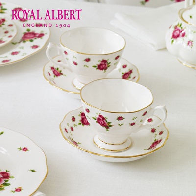 Royal Albert阿尔伯特新玫瑰骨瓷咖啡杯下午茶杯碟两件套
