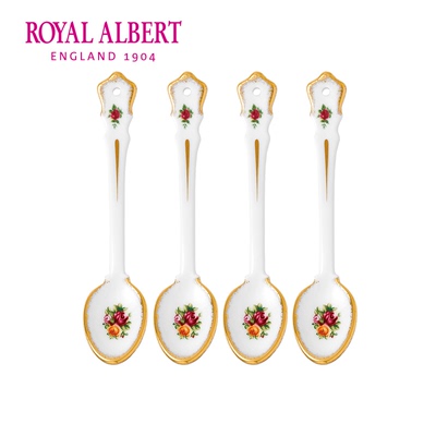 Royal Albert阿尔伯特老镇玫瑰 骨瓷茶匙四件套 咖啡勺子欧式