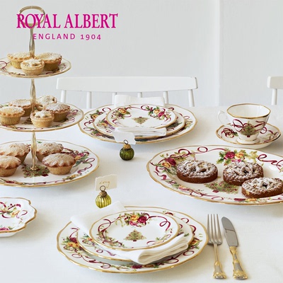 Royal Albert阿尔伯特老镇玫瑰圣诞系列骨瓷餐盘点心盘子欧式