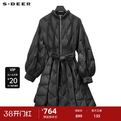 sdeer圣迪奥女装时尚立领收腰宽松长款羽绒服S244Z2416
