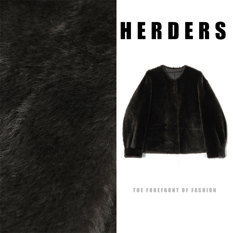 HERDERS 短款圆领纽扣款拉斐羊毛皮毛一体皮草女士外套 52220