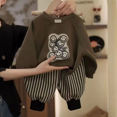 男童冬季加绒卫衣套装2025新款时髦儿童加厚秋冬装酷帅宝宝衣服潮