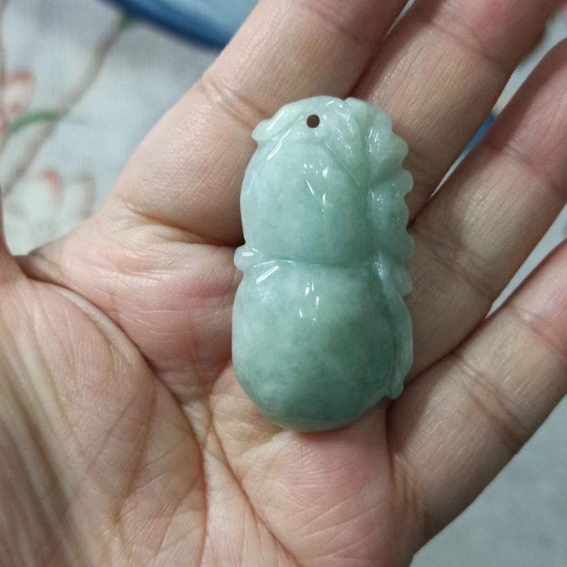 58缅甸天然翡翠吊坠雕刻件蝙蝠葫芦飘花卡44X24mm左右满48元包邮