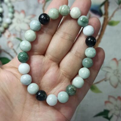 天然翡翠手串飘花圆珠珠链