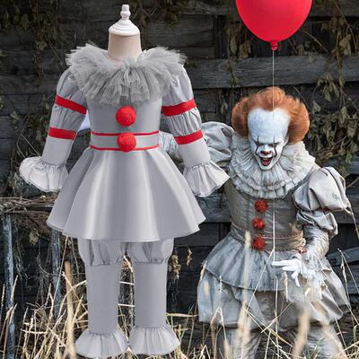 Clown Halloween Costume Gray Clown Dressing Gown演出礼服