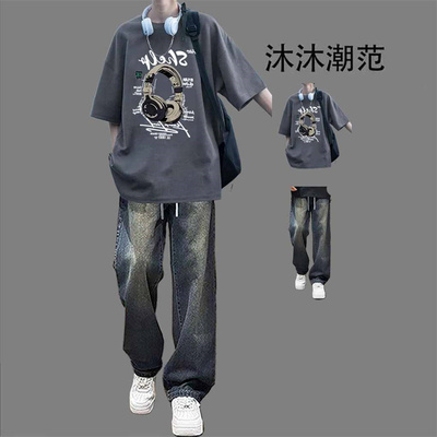 美式高街纯棉短袖t恤男生夏季