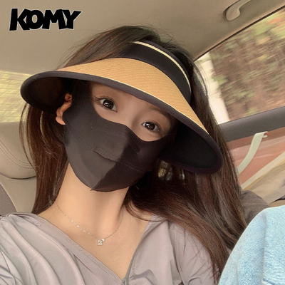 KOMY草编空顶夏草帽户外骑车出游大檐防紫外线防晒