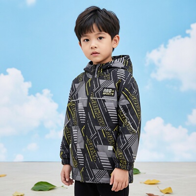 商场同款Abckids男童户外风连帽外套春季新款防风印花拉链开衫