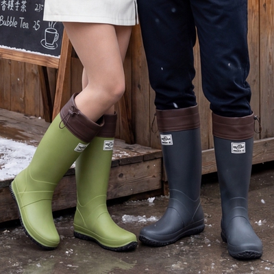 时尚野鸟高筒情侣可折叠束口雨靴