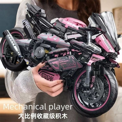 宝马双R摩托车M1000RR积木机械组成年高难度益智拼装模型玩具男孩