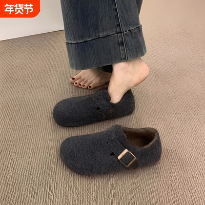 全包灰色勃肯鞋女鞋子2025秋冬新款爆款一脚蹬懒人鞋加绒博肯棉鞋