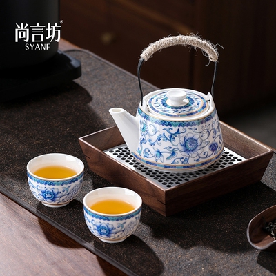青花羊脂玉一壶二杯功夫茶具套装