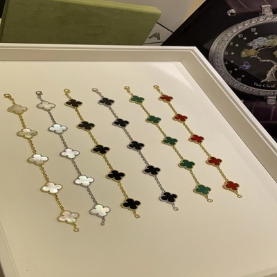 红玉髓幸运四叶草五花手链女款红玛瑙轻奢小众精致高级感礼物黄金