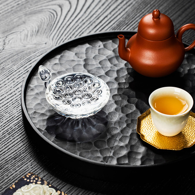 国风透明玻璃莲蓬盖置水晶家用盖碗茶壶置物架茶道查完小摆件盖托