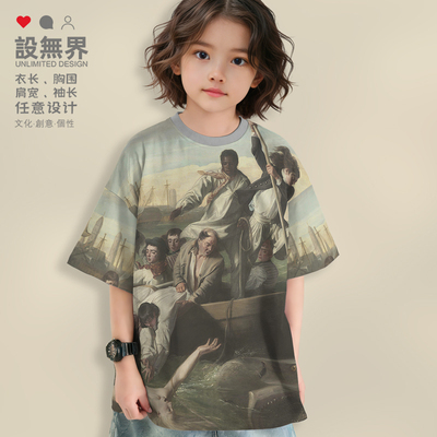 世界名画沃森与鲨鱼抱银落肩T恤